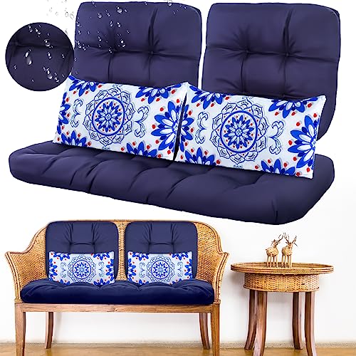 Tradder 5 Pcs Outdoor Chair Cushions Outdoor Patio Loveseat Cushions Group Bench Patio Furniture Cushions Swing 2 U Shape Seat Cushions 2 Lumbar Pillows for Indoor Outdoor Furniture (Mandala Pattern)