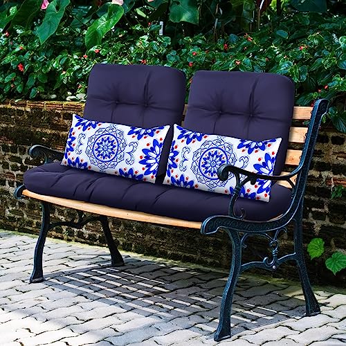 Tradder 5 Pcs Outdoor Chair Cushions Outdoor Patio Loveseat Cushions Group Bench Patio Furniture Cushions Swing 2 U Shape Seat Cushions 2 Lumbar Pillows for Indoor Outdoor Furniture (Mandala Pattern)