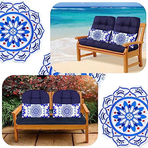 Tradder 5 Pcs Outdoor Chair Cushions Outdoor Patio Loveseat Cushions Group Bench Patio Furniture Cushions Swing 2 U Shape Seat Cushions 2 Lumbar Pillows for Indoor Outdoor Furniture (Mandala Pattern)