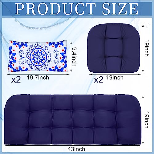 Tradder 5 Pcs Outdoor Chair Cushions Outdoor Patio Loveseat Cushions Group Bench Patio Furniture Cushions Swing 2 U Shape Seat Cushions 2 Lumbar Pillows for Indoor Outdoor Furniture (Mandala Pattern)