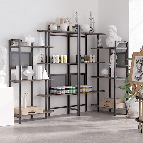 Anivia 6-Tier Asymmetrical Open Storage Shelves Corner Bookshelf Ajustable Wood Bookcase Open Shelf with Metal Frame Storage Organizer for Home Office, Oak and Black