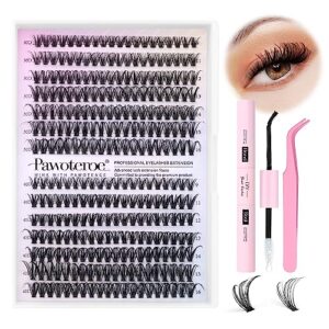 diy lash extension kit 280pcs individual lashes cluster d curl eyelash extension kit 30d 40d 9-16mm mix lash clusters with lash bond and seal and lash applicator tool for self application at home (30d+40d-0.07d-9-16mix kit)