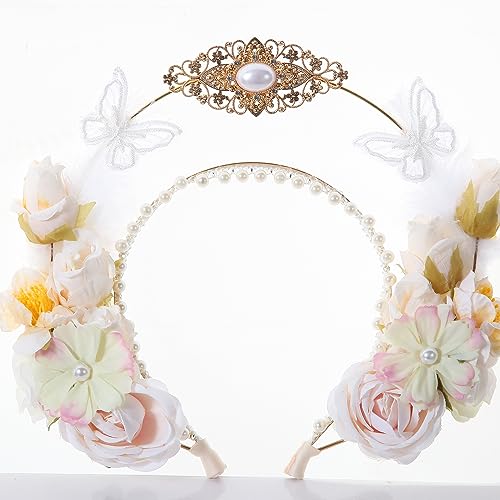 KorViShow Fairy Holy Mother Halo Crowns Flower Headband for Kids Floral Princess Tiara Daily Photoshoot Cosplay Costume Wedding Birthday Renaissance Hair Accessories…