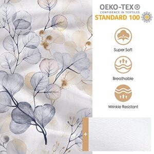 YIYEA Queen Fitted Sheet with Pillowcase - Plant Print - Premium 1800 Thread Count Brushed Microfiber Queen Size Fitted Sheet - 16" Deep Pocket, Ultra Soft, Shrinkage and Fade Resistant (Queen)