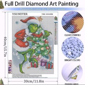 YSUNETER Christmas Diamond Painting Kits for Adults - Grinch Diamond Art Kits for Adults Beginner, DIY Full Drill Diamond Dots Paintings with Diamonds Gem Art and Crafts for Adults Home Wall Decor