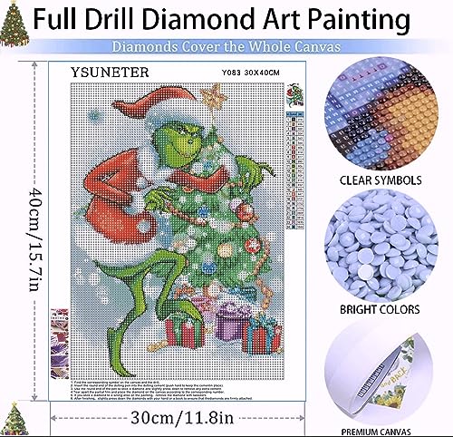 YSUNETER Christmas Diamond Painting Kits for Adults - Grinch Diamond Art Kits for Adults Beginner, DIY Full Drill Diamond Dots Paintings with Diamonds Gem Art and Crafts for Adults Home Wall Decor