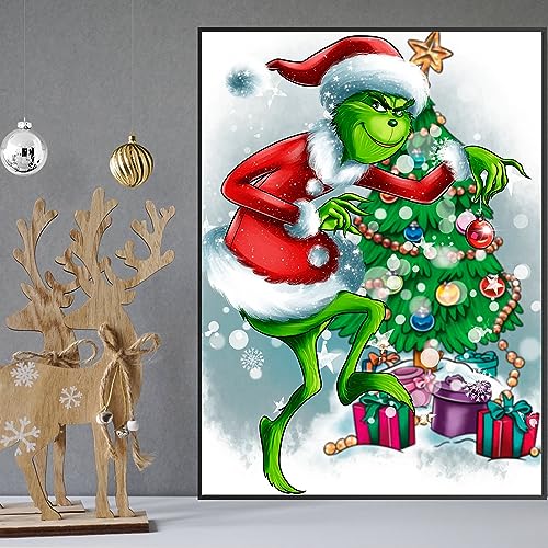 YSUNETER Christmas Diamond Painting Kits for Adults - Grinch Diamond Art Kits for Adults Beginner, DIY Full Drill Diamond Dots Paintings with Diamonds Gem Art and Crafts for Adults Home Wall Decor