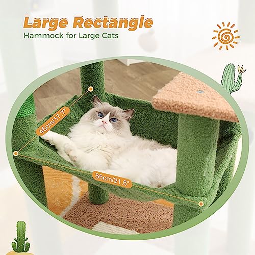 Meow Sir Cactus Cat Tree for Large Cats 53 Inches Multilevel Cat Tower with Large Hammock Super Spacious Condo and Wide Padded Perch Scratching Posts and Pad for Indoor Cats-Large Cactus