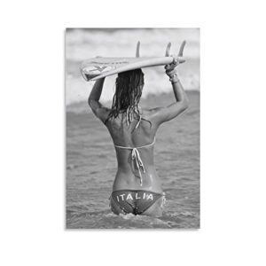 hot girl posters italian surfer girl beach black and white surfing photograph vintage poster canvas wall art prints for wall decor room decor bedroom decor gifts posters 16x24inch(40x60cm) unframe-s