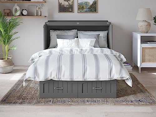 AFI, Nantucket Murphy Bed Chest with 6 inch Memory Foam Folding Matttress, Built-in Charging Station and Storage Drawer, Full, Grey