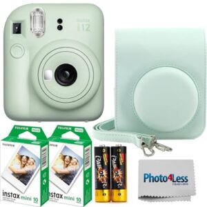 fujifilm instax mini 12 instant film camera (mint green), fujifilm instax mini twin pack instant film 20 prints, case - acessory bundle