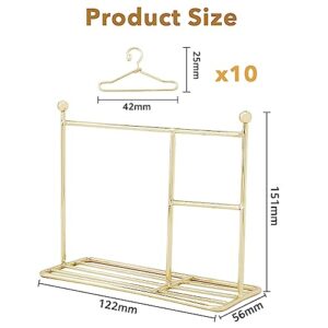 SUPERFINDINGS Gold Iron Clothe Hanger Rack with 10Pcs Mini Hanger Garment Rack with Base Cute Laundry Rack Assortment Closet Accessories for Adult Drying Displaying Dress