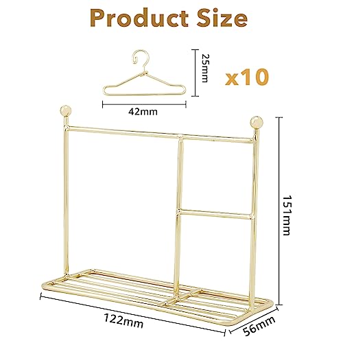 SUPERFINDINGS Gold Iron Clothe Hanger Rack with 10Pcs Mini Hanger Garment Rack with Base Cute Laundry Rack Assortment Closet Accessories for Adult Drying Displaying Dress