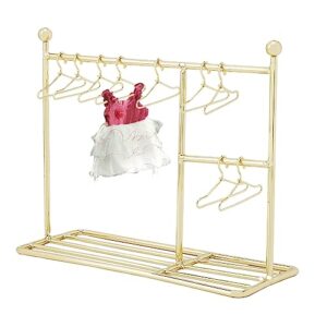 SUPERFINDINGS Gold Iron Clothe Hanger Rack with 10Pcs Mini Hanger Garment Rack with Base Cute Laundry Rack Assortment Closet Accessories for Adult Drying Displaying Dress