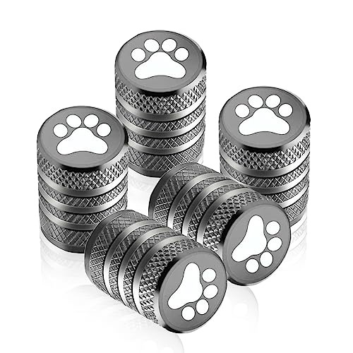 GKmow Pack-5 Tire Valve Stem Cap Cover, Dog Paw Tire Caps Leak-Proof Corrosion Resistant Alloy for Car Motorcycle (Gray)