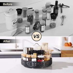 LEMIKKLE Lazy Susan Organizer for Cabinet Countertop 2 Pack, Kitchen Rotating Table Organzier Counter Tray, Turntable Refrigerator Organizer for Kitchen Pantry Vanity (Black 11"+12")