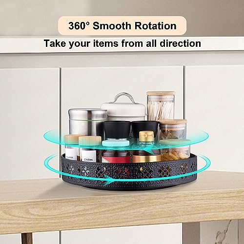 LEMIKKLE Lazy Susan Organizer for Cabinet Countertop 2 Pack, Kitchen Rotating Table Organzier Counter Tray, Turntable Refrigerator Organizer for Kitchen Pantry Vanity (Black 11"+12")