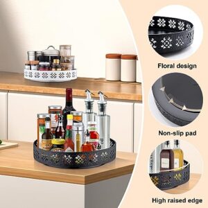 LEMIKKLE Lazy Susan Organizer for Cabinet Countertop 2 Pack, Kitchen Rotating Table Organzier Counter Tray, Turntable Refrigerator Organizer for Kitchen Pantry Vanity (Black 11"+12")