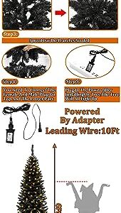 6 Ft Prelit Black Halloween Christmas Tree, 240 LED Warm Lights, 658 Thick Branch Tips, Fire-Resistant, UL Plug, Metal Stand, Hinged Pencil Xmas Tree Christmas Decorations Home Indoor Outdoor