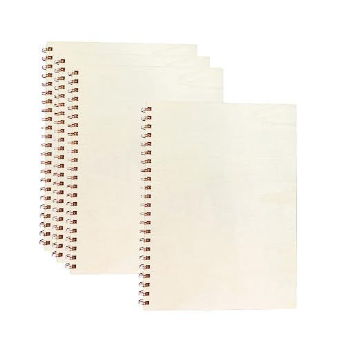 4 Pack A4 Wood Cover Jounal Notebook 80 Pages Sketchbook 9x12 Inch Unlined Spiral Notebook for Crafts