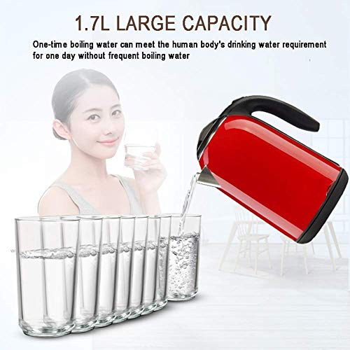 Stainless Steel Electric Water Kettle, 1.7L Cordless Tea with Auto Shut-Off Boil-Dry Protection, Double Wall Anti Hot Water Boiler, No Plastic Touch Water, 1800W / Red