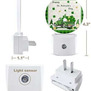 Night Light Plug into Wall, LED Nightlights St. Patrick's Day Green Truck Gnome Shamrock Linen Small Nightlight Auto Dusk-to-Dawn Sensor Lamp LED Night Lights for Kid's Bedroom, Bathroom