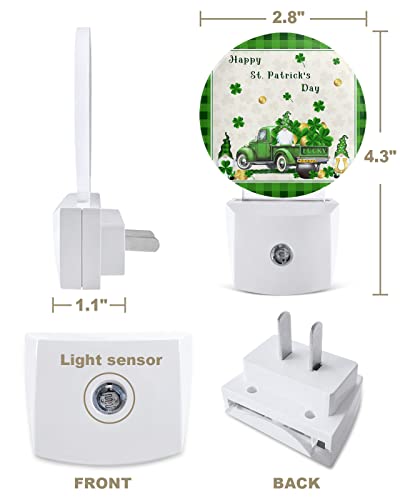 Night Light Plug into Wall, LED Nightlights St. Patrick's Day Green Truck Gnome Shamrock Linen Small Nightlight Auto Dusk-to-Dawn Sensor Lamp LED Night Lights for Kid's Bedroom, Bathroom