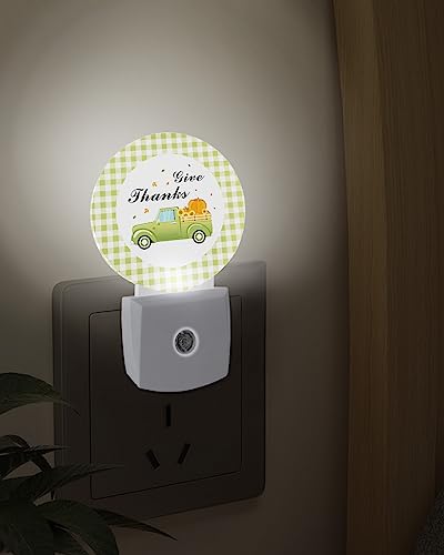 Night Light Plug into Wall, LED Nightlights Thanksgiving Green Truck Pull Pumpkin Small Nightlight Auto Dusk-to-Dawn Sensor Lamp LED Night Lights for Kid's Bedroom, Bathroom