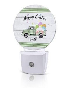 night light plug into wall, led nightlights easter green truck with eggs bunny wood grain small nightlight auto dusk-to-dawn sensor lamp led night lights for kid's bedroom, bathroom