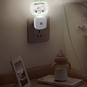 Night Light Plug into Wall, LED Nightlights Easter Green Truck with Eggs Bunny Wood Grain Small Nightlight Auto Dusk-to-Dawn Sensor Lamp LED Night Lights for Kid's Bedroom, Bathroom