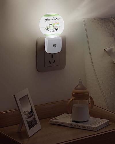 Night Light Plug into Wall, LED Nightlights Easter Green Truck with Eggs Bunny Wood Grain Small Nightlight Auto Dusk-to-Dawn Sensor Lamp LED Night Lights for Kid's Bedroom, Bathroom