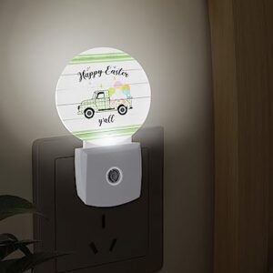 Night Light Plug into Wall, LED Nightlights Easter Green Truck with Eggs Bunny Wood Grain Small Nightlight Auto Dusk-to-Dawn Sensor Lamp LED Night Lights for Kid's Bedroom, Bathroom