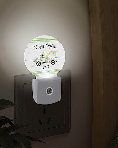 Night Light Plug into Wall, LED Nightlights Easter Green Truck with Eggs Bunny Wood Grain Small Nightlight Auto Dusk-to-Dawn Sensor Lamp LED Night Lights for Kid's Bedroom, Bathroom