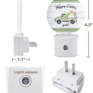 Night Light Plug into Wall, LED Nightlights Easter Green Truck with Eggs Bunny Wood Grain Small Nightlight Auto Dusk-to-Dawn Sensor Lamp LED Night Lights for Kid's Bedroom, Bathroom