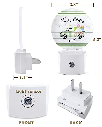 Night Light Plug into Wall, LED Nightlights Easter Green Truck with Eggs Bunny Wood Grain Small Nightlight Auto Dusk-to-Dawn Sensor Lamp LED Night Lights for Kid's Bedroom, Bathroom