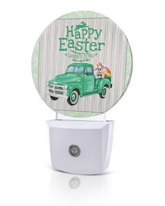 night light plug into wall, led nightlights easter green truck with eggs and bunny wood grain small nightlight auto dusk-to-dawn sensor lamp led night lights for kid's bedroom, bathroom