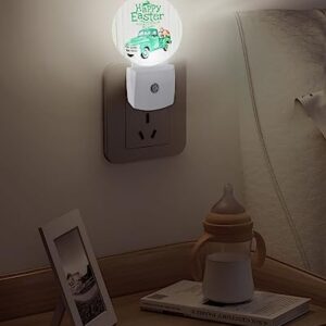 Night Light Plug into Wall, LED Nightlights Easter Green Truck with Eggs and Bunny Wood Grain Small Nightlight Auto Dusk-to-Dawn Sensor Lamp LED Night Lights for Kid's Bedroom, Bathroom