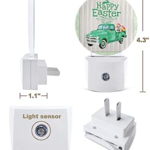 Night Light Plug into Wall, LED Nightlights Easter Green Truck with Eggs and Bunny Wood Grain Small Nightlight Auto Dusk-to-Dawn Sensor Lamp LED Night Lights for Kid's Bedroom, Bathroom