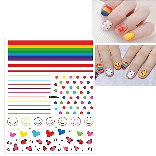 JMEOWIO 6 Sheets Rainbow Nail Art Stickers Decals Self-Adhesive Pegatinas Uñas Pride Day Nail Supplies Nail Art Design Decoration Accessories