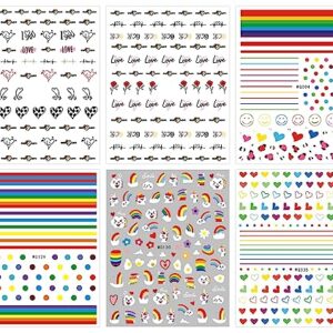 JMEOWIO 6 Sheets Rainbow Nail Art Stickers Decals Self-Adhesive Pegatinas Uñas Pride Day Nail Supplies Nail Art Design Decoration Accessories