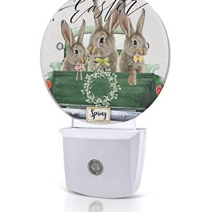 Night Light Plug into Wall, LED Nightlights Easter Green Truck Pull Rabbits Eucalyptus Leaves Wreath Small Nightlight Auto Dusk-to-Dawn Sensor Lamp LED Night Lights for Kid's Bedroom, Bathroom