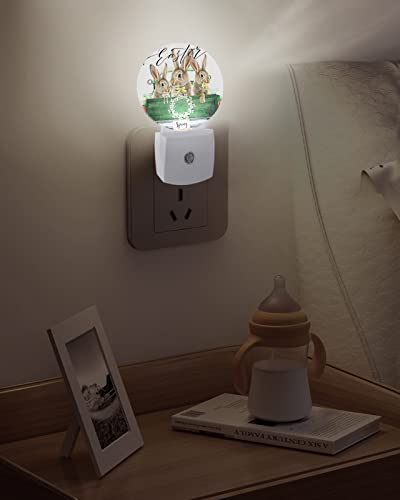 Night Light Plug into Wall, LED Nightlights Easter Green Truck Pull Rabbits Eucalyptus Leaves Wreath Small Nightlight Auto Dusk-to-Dawn Sensor Lamp LED Night Lights for Kid's Bedroom, Bathroom