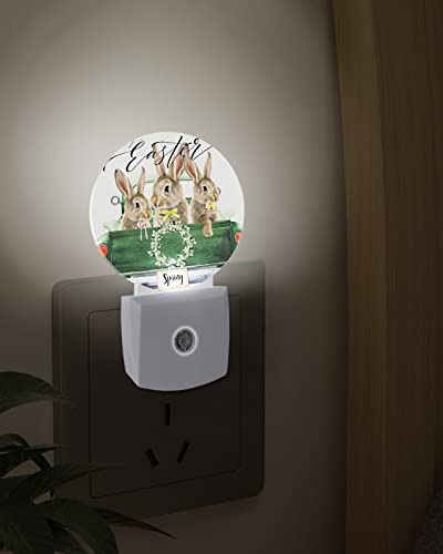 Night Light Plug into Wall, LED Nightlights Easter Green Truck Pull Rabbits Eucalyptus Leaves Wreath Small Nightlight Auto Dusk-to-Dawn Sensor Lamp LED Night Lights for Kid's Bedroom, Bathroom