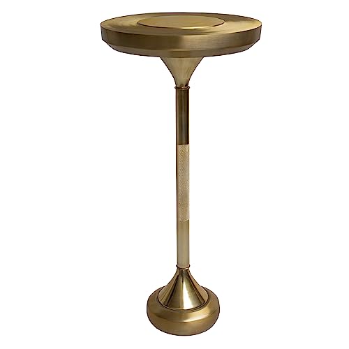 11-Inch Modern Side End Drink Table, Removable Round Top, Sleek Pedestal Base, Gold