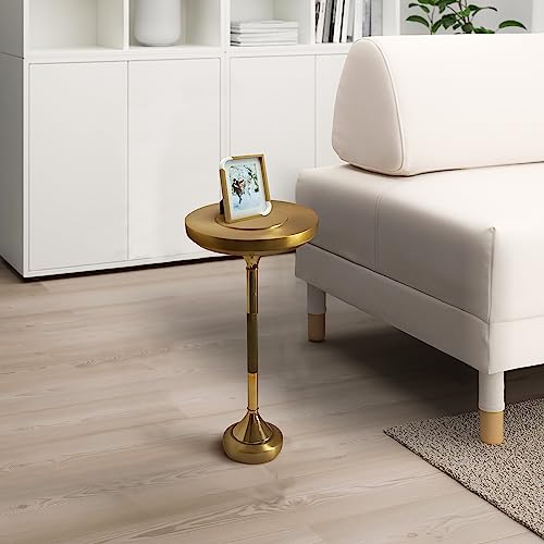 11-Inch Modern Side End Drink Table, Removable Round Top, Sleek Pedestal Base, Gold