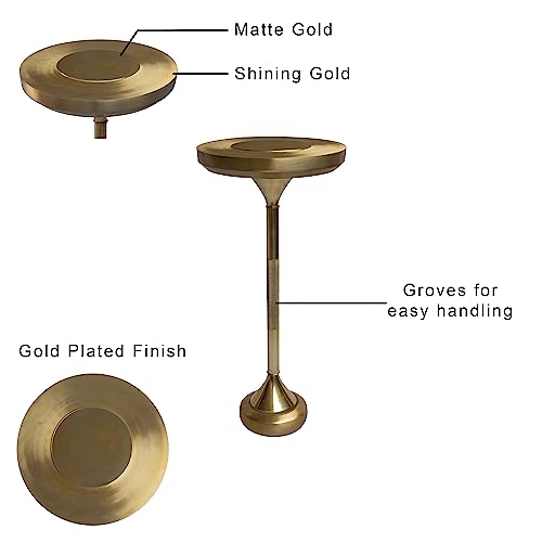 11-Inch Modern Side End Drink Table, Removable Round Top, Sleek Pedestal Base, Gold