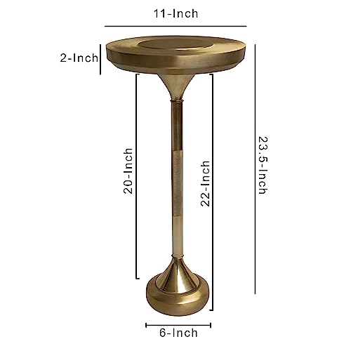 11-Inch Modern Side End Drink Table, Removable Round Top, Sleek Pedestal Base, Gold