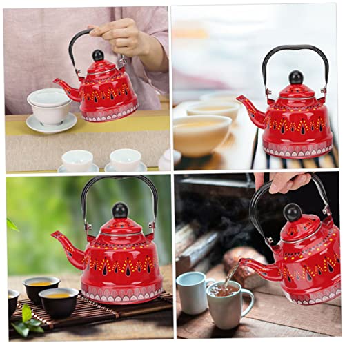 OUSIKA Tea Kettle Electricity Water Office Camping Stainless Top Kettle Stovetop Porcelain Steel Home Farmhouse Teakettle Kitchen Enamel Ceramic Drink Stove Red Bottom Household Coffee Cool Tea Pot Ke