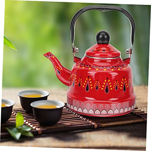 OUSIKA Tea Kettle Electricity Water Office Camping Stainless Top Kettle Stovetop Porcelain Steel Home Farmhouse Teakettle Kitchen Enamel Ceramic Drink Stove Red Bottom Household Coffee Cool Tea Pot Ke