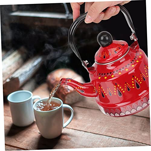 OUSIKA Tea Kettle Electricity Water Office Camping Stainless Top Kettle Stovetop Porcelain Steel Home Farmhouse Teakettle Kitchen Enamel Ceramic Drink Stove Red Bottom Household Coffee Cool Tea Pot Ke